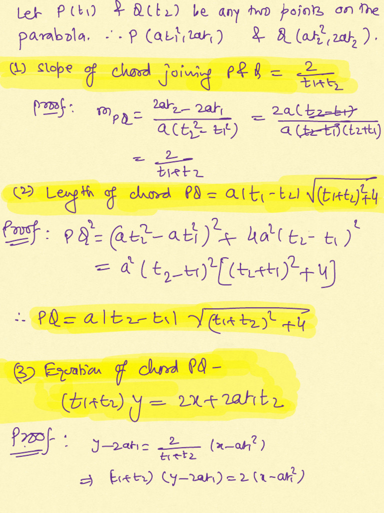 Chords and Normals in Parabolas Explained | PDF | Geometry | Manifold