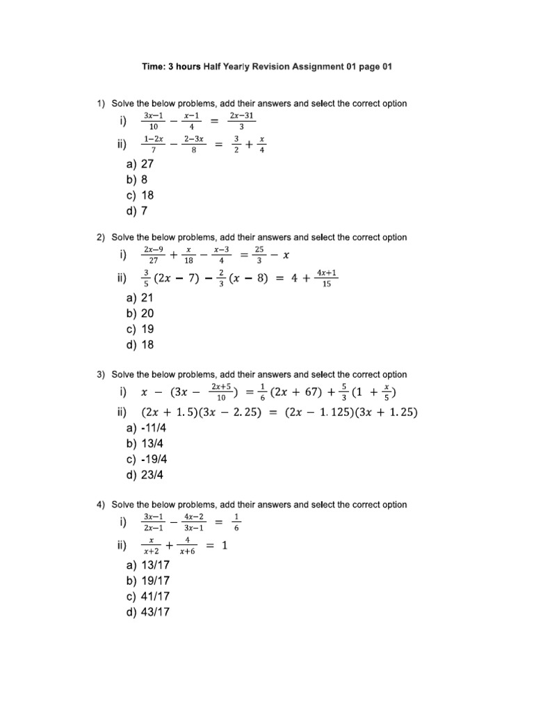 Half Yearly Revision Assignment 01 | PDF