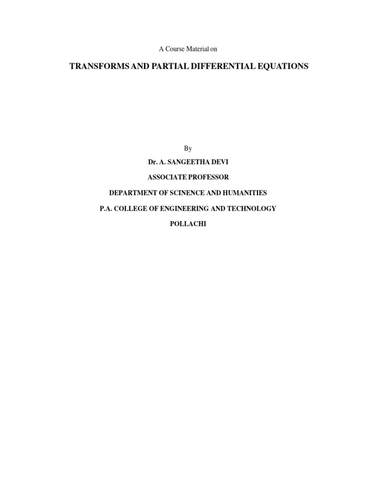 Transforms and Partial Differential Equations - Class Materials - Final ...