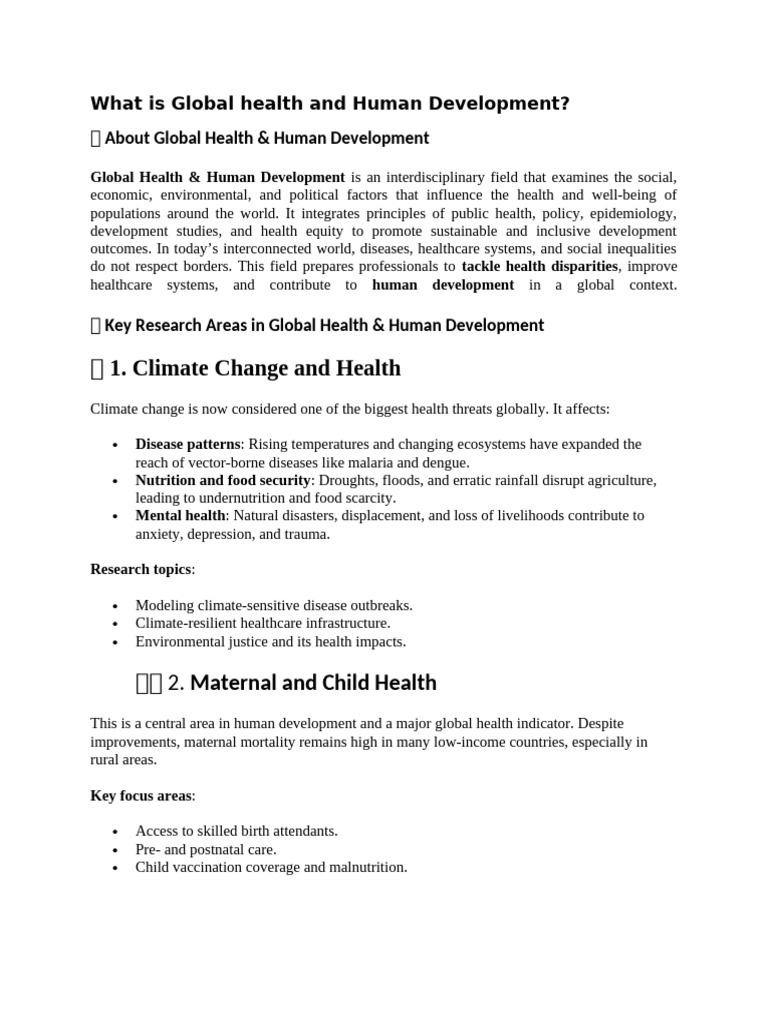 Global Health & Human Development Overview | PDF | Epidemiology ...