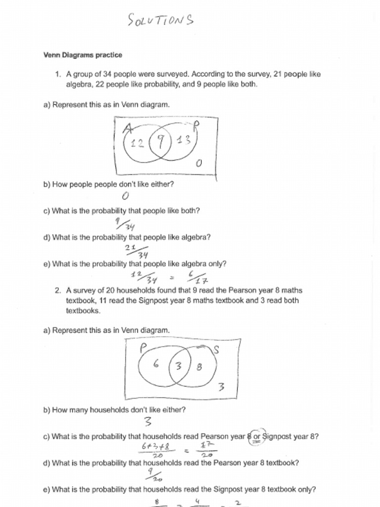Venn Diagrams Practice Solutions | PDF