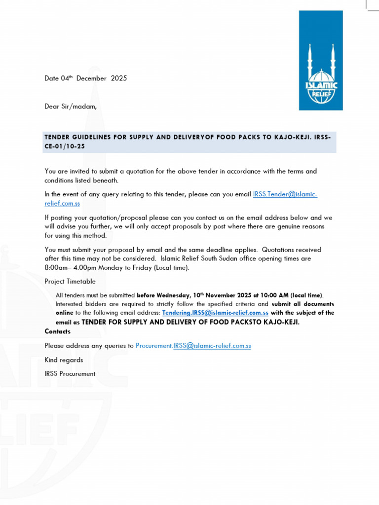 Tender Guidelines for Supply and Distribution Food Packs. | PDF ...