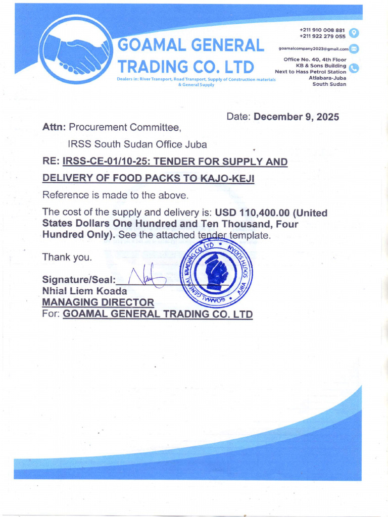 Quotation For Supply of Food Packs To Kajo Keji | PDF