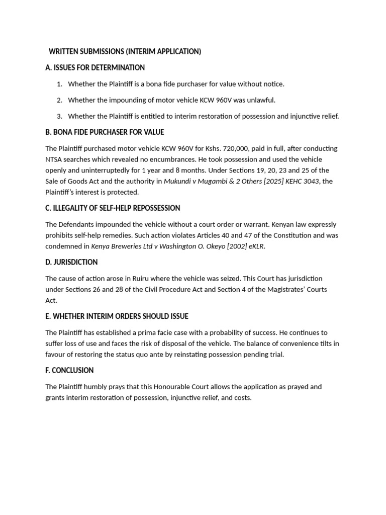Interim Application for Vehicle Restoration | PDF