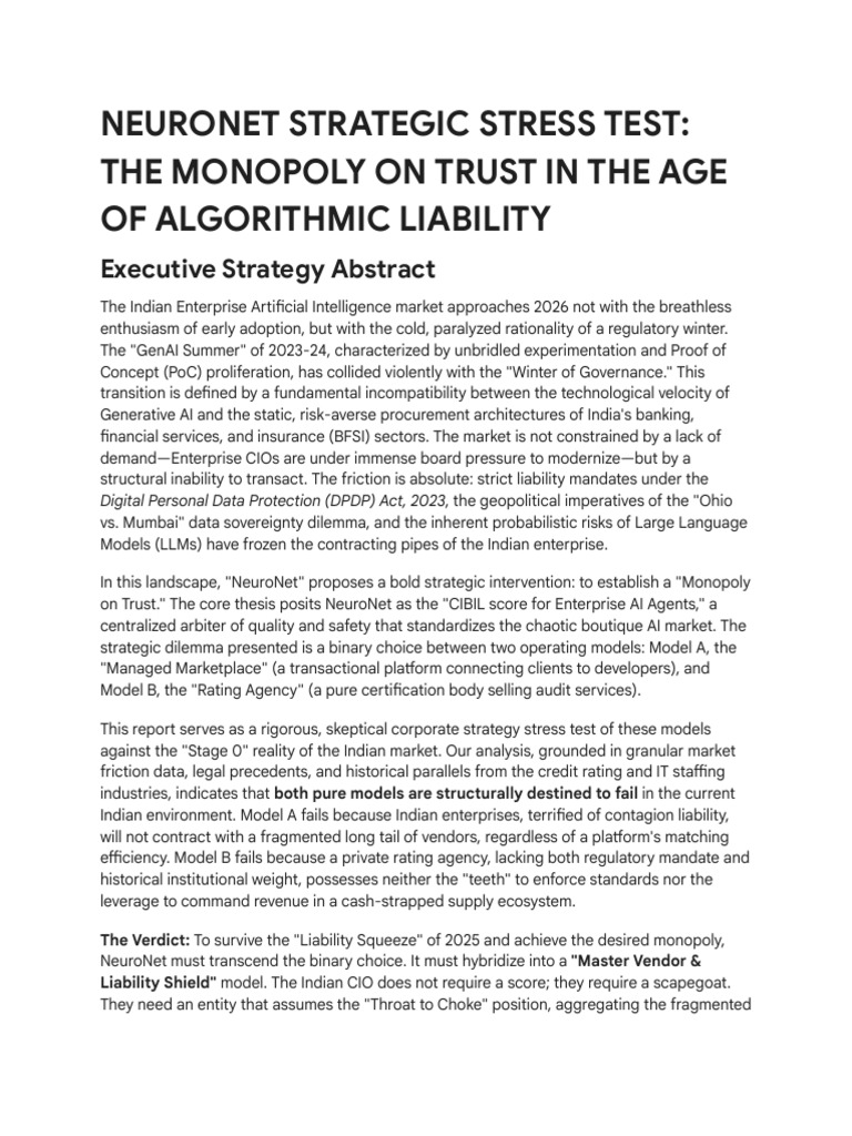 NeuroNet's Trust Monopoly in AI Liability | PDF | Indemnity | Insurance
