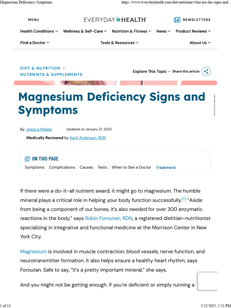 Magnesium Deficiency Symptoms Explained | PDF | Magnesium | Clinical ...