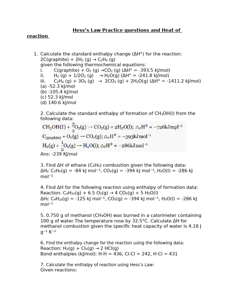 Hess's Law and Enthalpy Calculations | PDF | Physical Chemistry | Chemistry