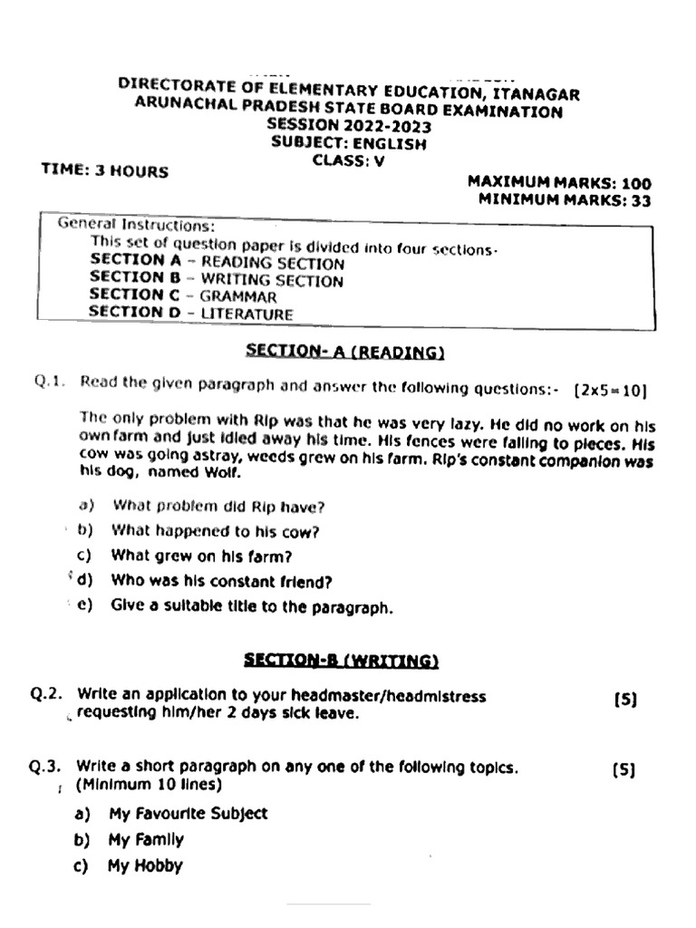 Class 5 English 180323 2023 | PDF