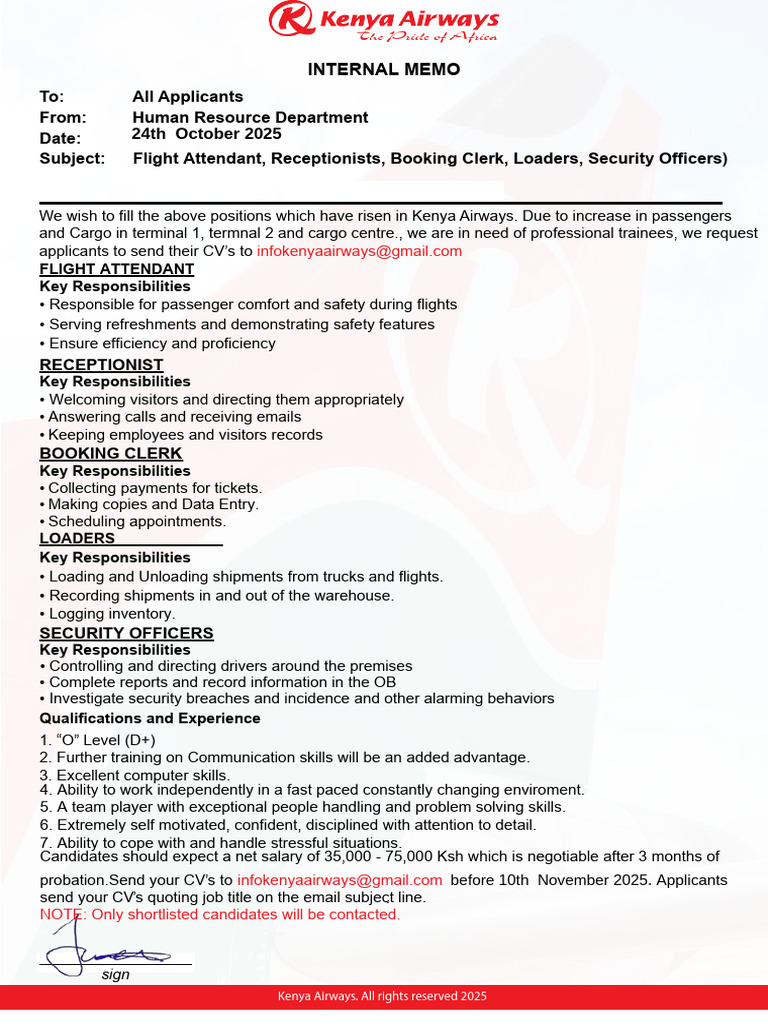 KQ - MEMO - 10th - NOV - 2025 | PDF