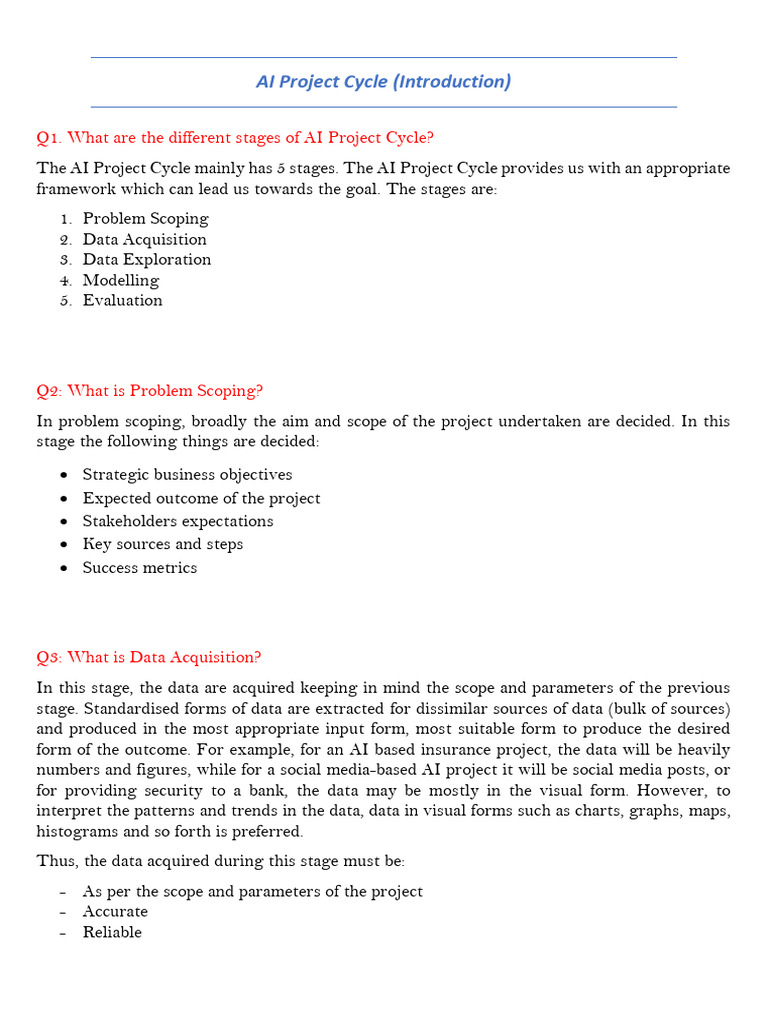 AI Project Cycle Introduction | PDF | Machine Learning | Artificial ...