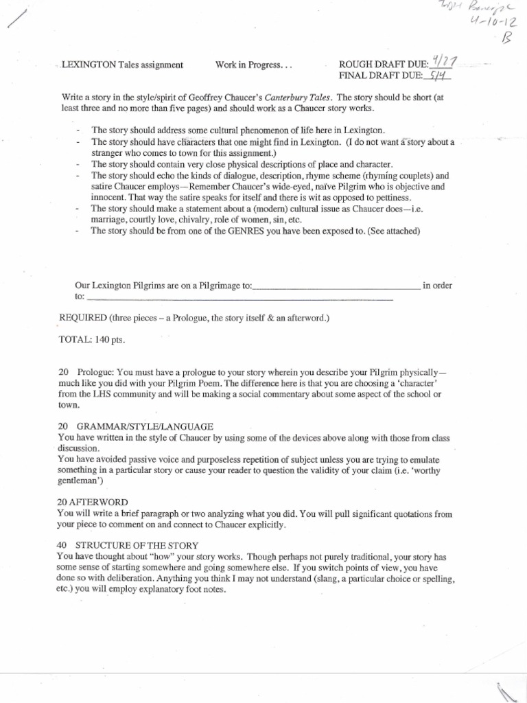 Canterbury Tales Pilgrim Assignment - ALL | PDF | The Canterbury Tales ...