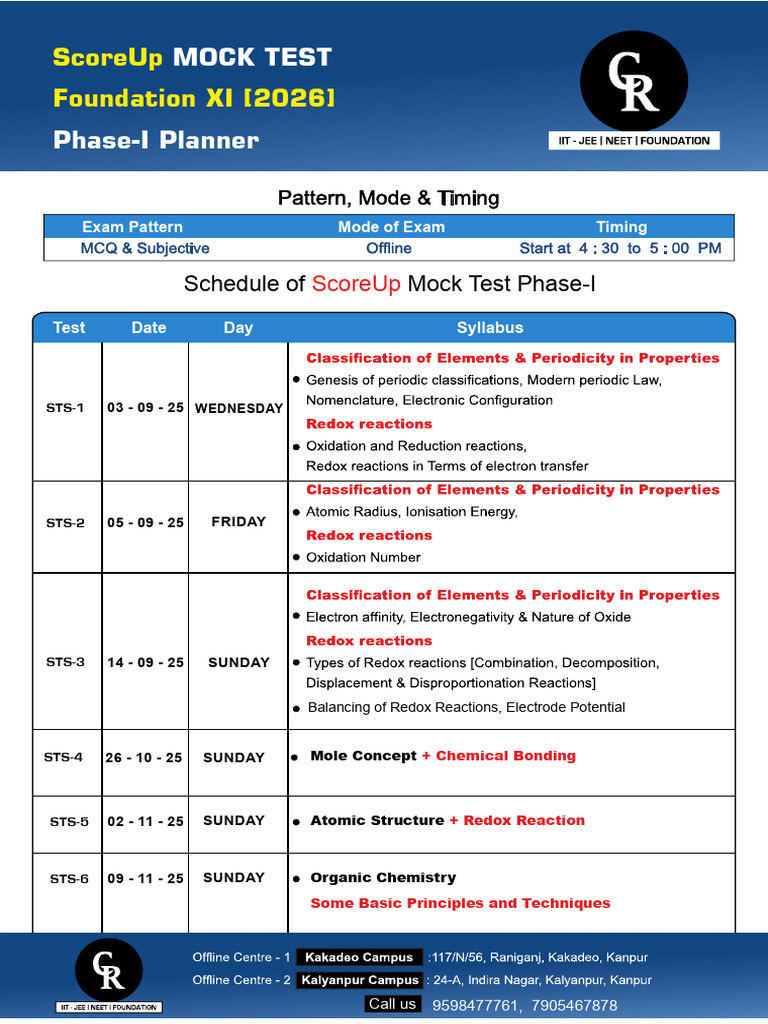 ScoreUp Mock Test Planner [ XI ] | PDF