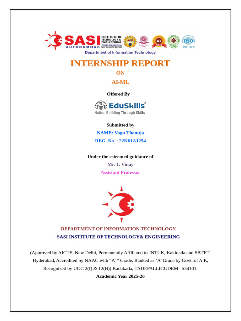 INTERNSHIP REPORT | PDF | Machine Learning | Artificial Intelligence