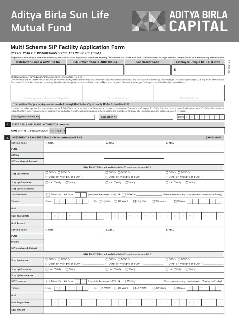 ABSL Multi SIP Application Form New | PDF | Cheque | Bonds (Finance)