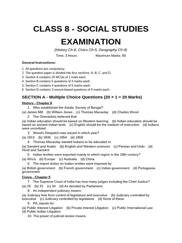 Class 8 SST Ch Specific Question Paper | PDF | Agriculture | Rice