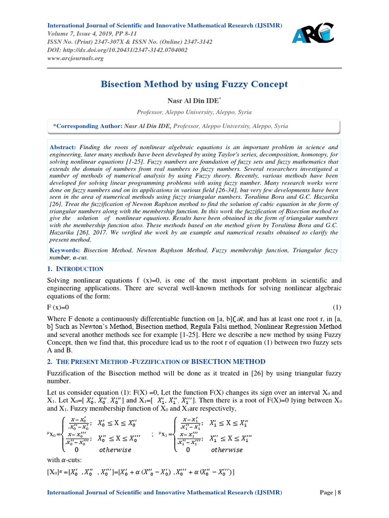 Fuzzy Bisection Method for Nonlinear Roots | PDF | Numerical Analysis ...