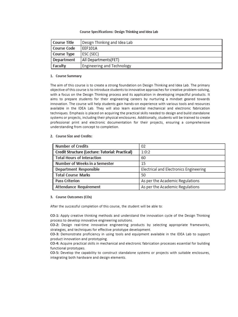 Design Thinking Idea Lab Spec June 2025 | PDF | Educational Assessment ...