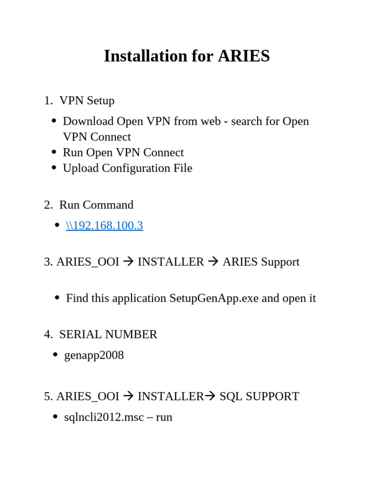 ARIES Installation Guide and Setup Steps | PDF
