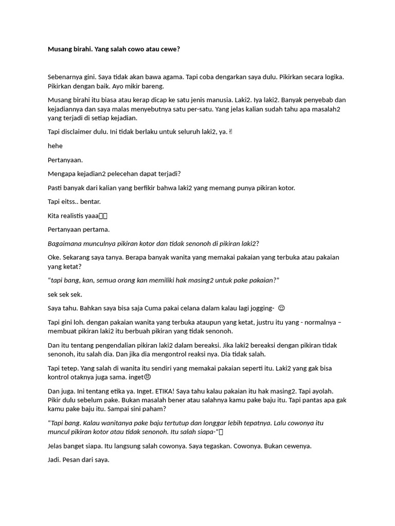 Musang Birahi. Yang Salah Cowo Atau Cewe | PDF