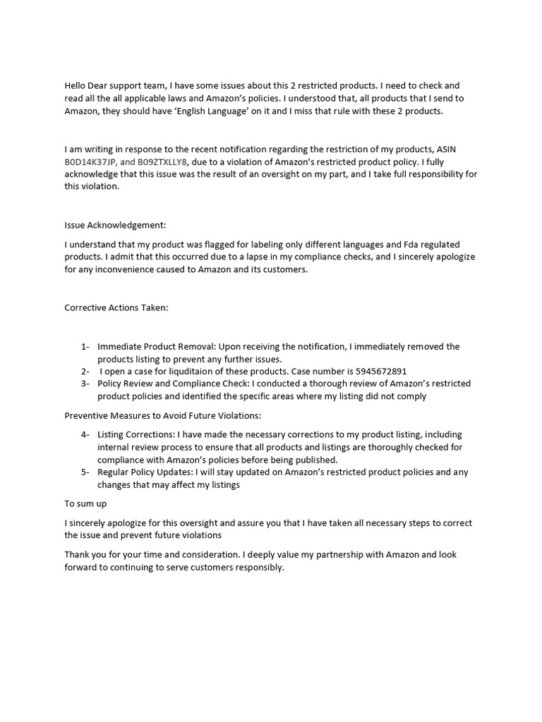 Action Plan of Restricted Products | PDF