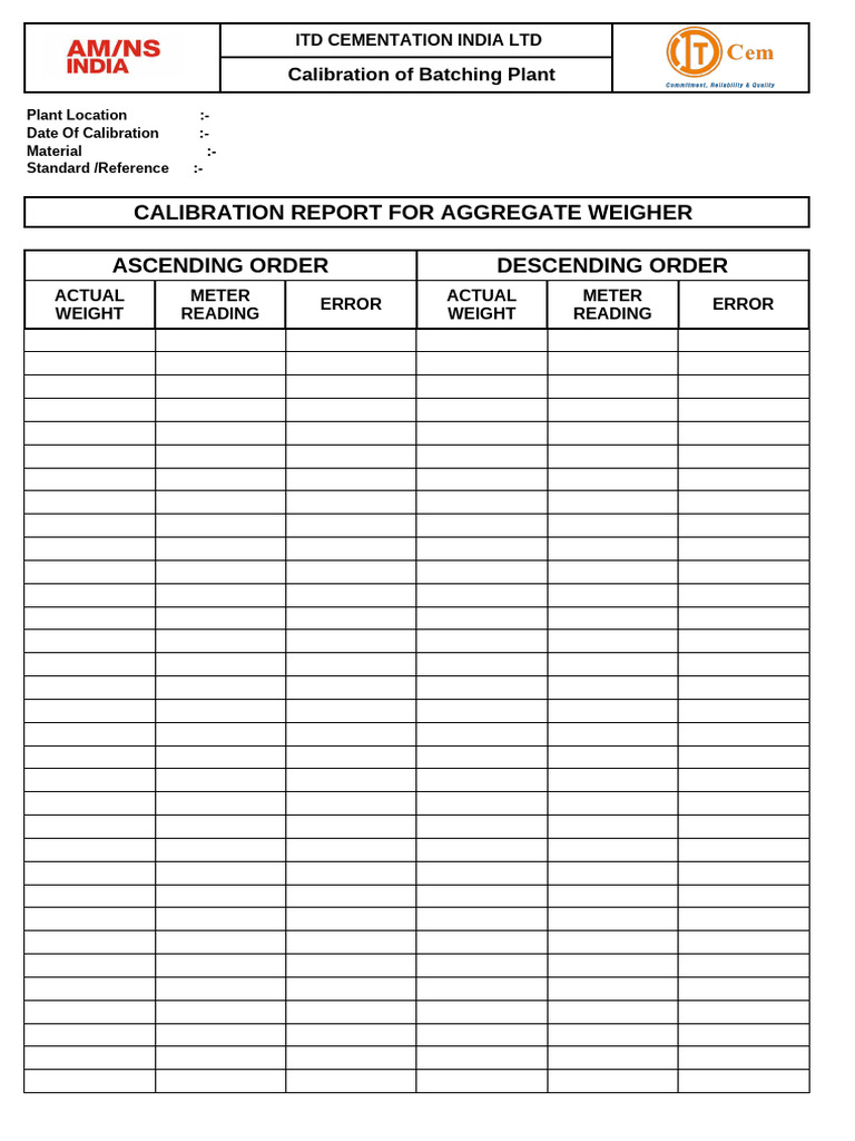 Batching Plant Calibration Reports | PDF | Calibration | Concrete