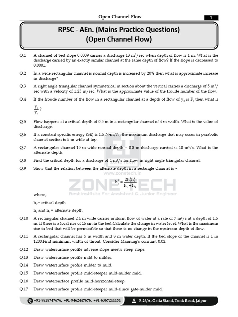 Open Channel Flow Practice Questions | PDF | Physical Phenomena ...