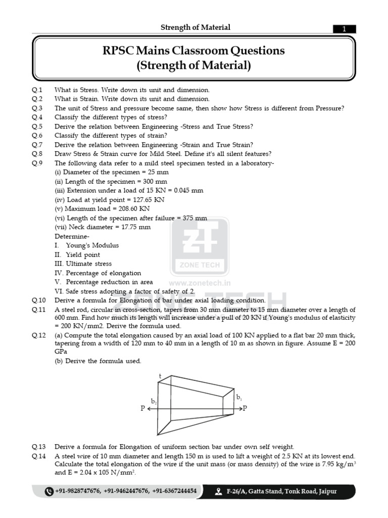 Strength of Materials (SOM) Practice Question | PDF | Young's Modulus ...
