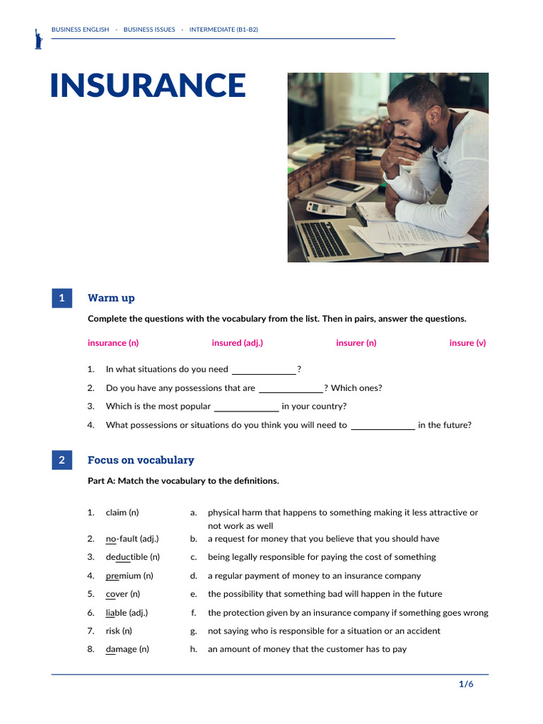 Business English: Insurance Vocabulary Guide | PDF | Insurance | Deductible