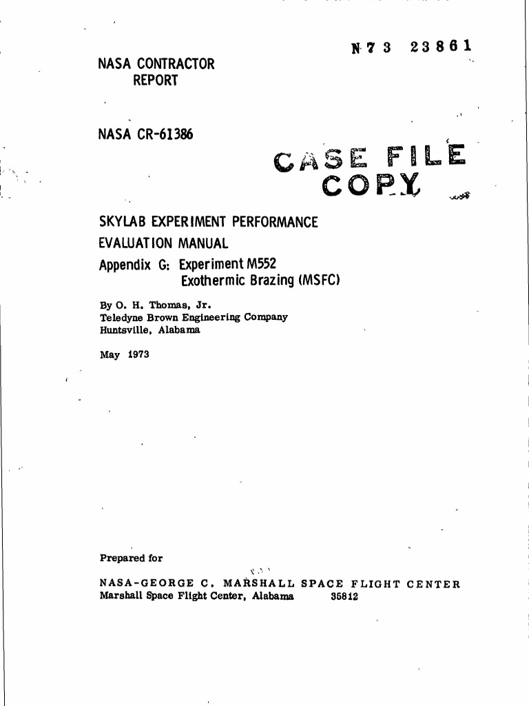 Skylab Exothermic Brazing Evaluation | PDF | Marshall Space Flight ...