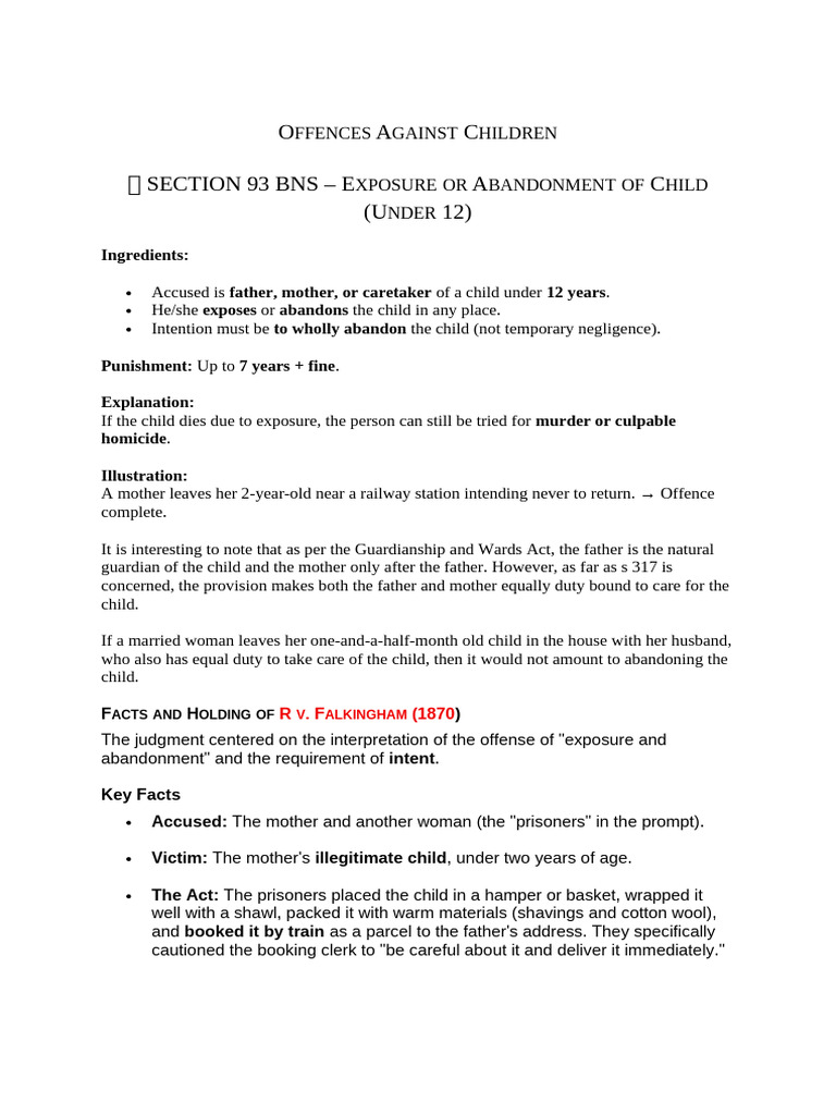 Child Abandonment and Offences Guide | PDF | Crimes | Crime & Violence
