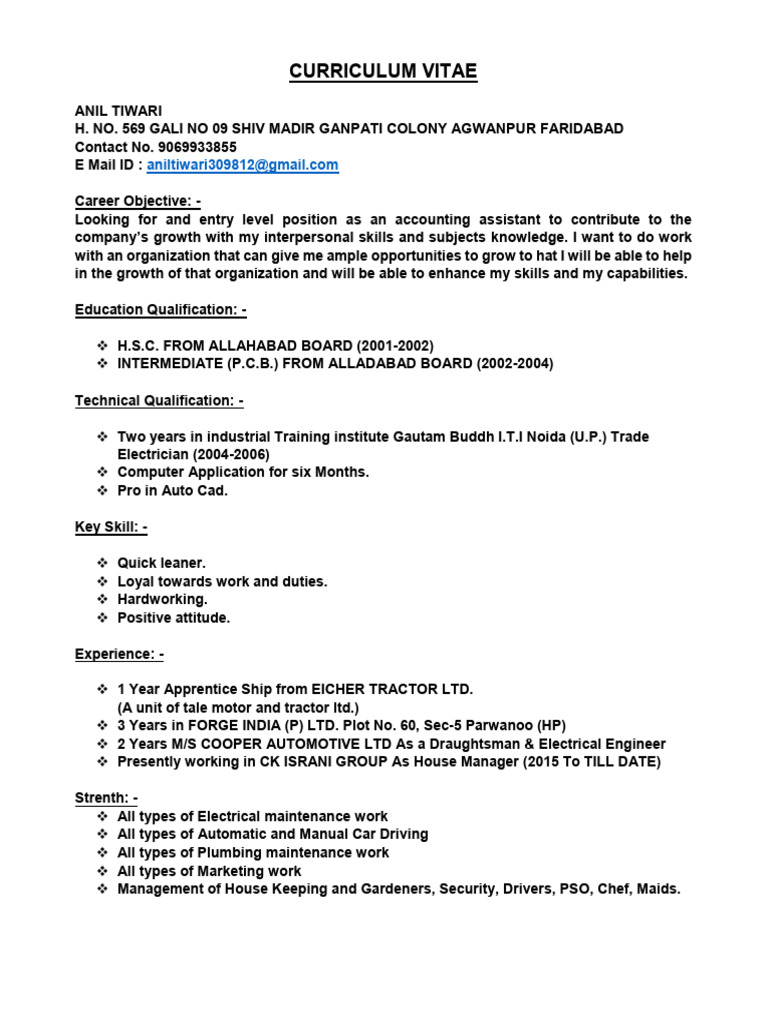 Anil Tiwari's Accounting CV | PDF