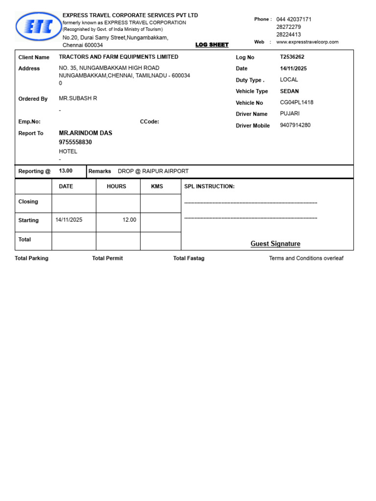 tripsheet (1) | PDF | Motor Vehicle