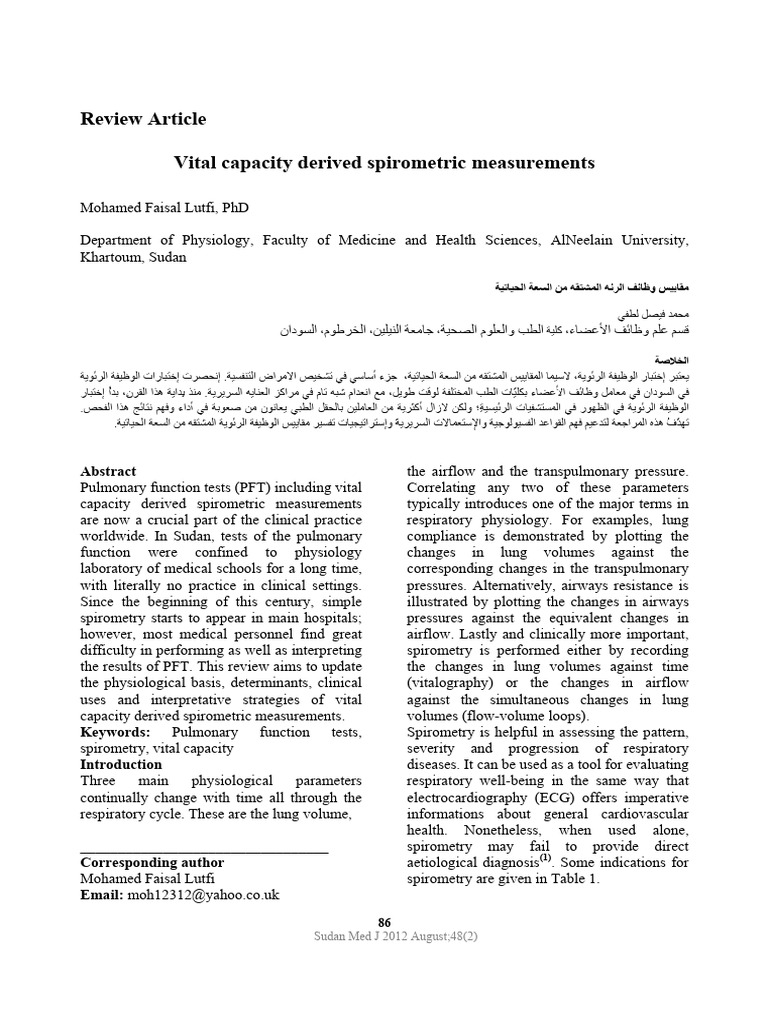 Vital Capacity Derived Spirometric Measurements | PDF | Exhalation | Lung