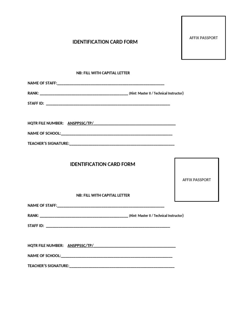 Identification Card Form Template | PDF