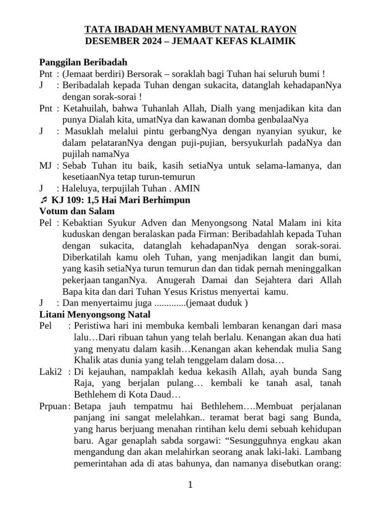 Liturgi Natal Rayon JKK 2025 | PDF