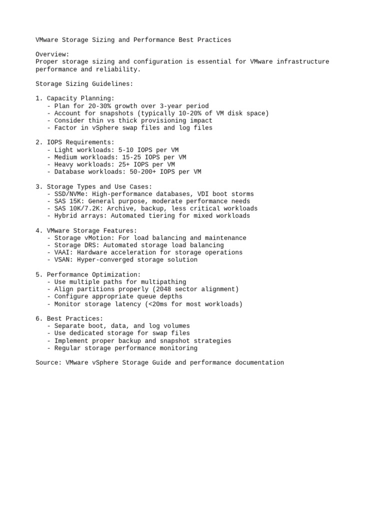Vmware Storage Sizing Best Practices | PDF