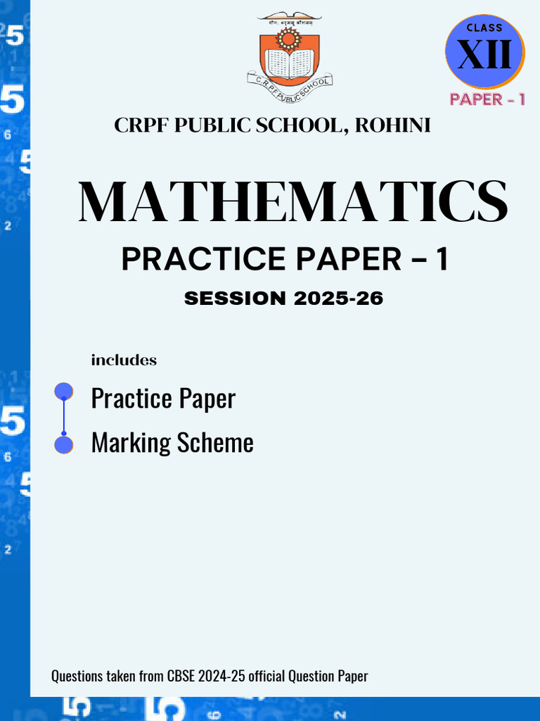 CRPF Rohini Class XII Math Practice Paper | PDF