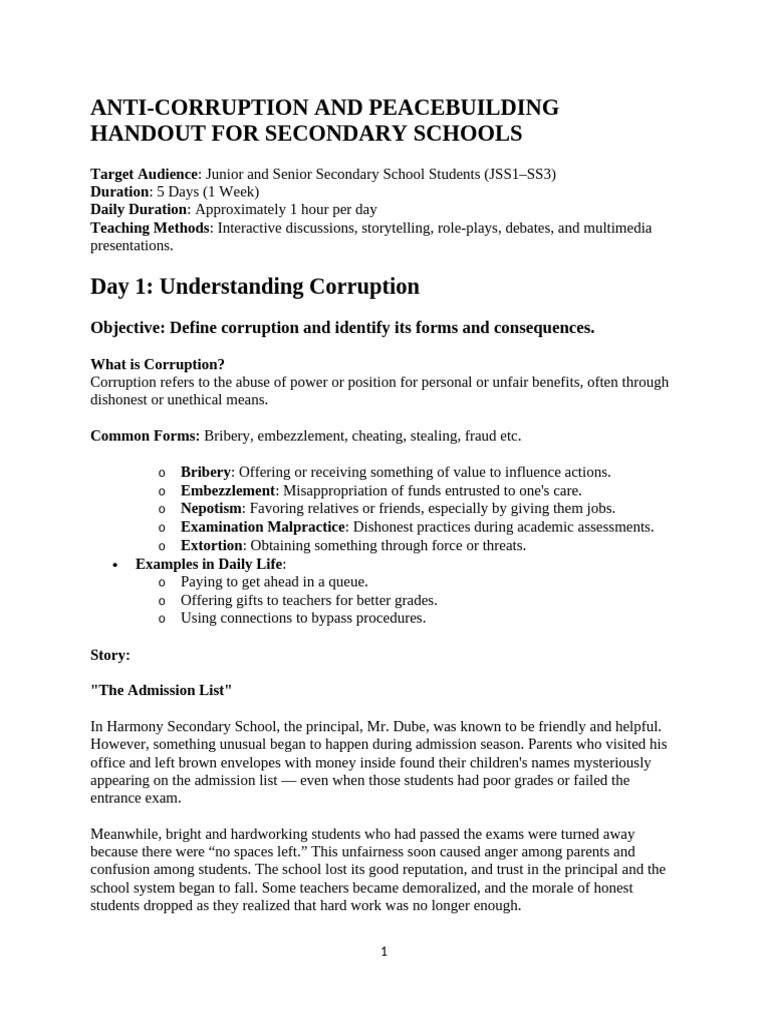 Anti-corruption Lesson Note | PDF | Corruption | Poverty
