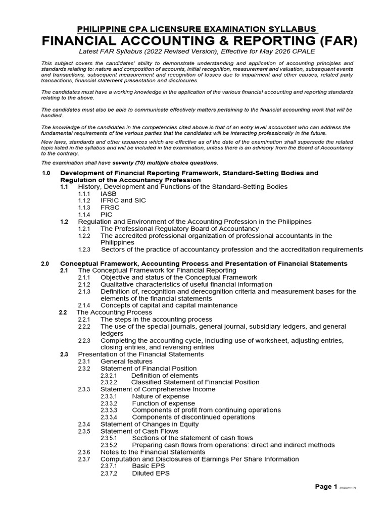 Philippine CPA Exam FAR Syllabus 2022 | PDF | Expense | Historical Cost