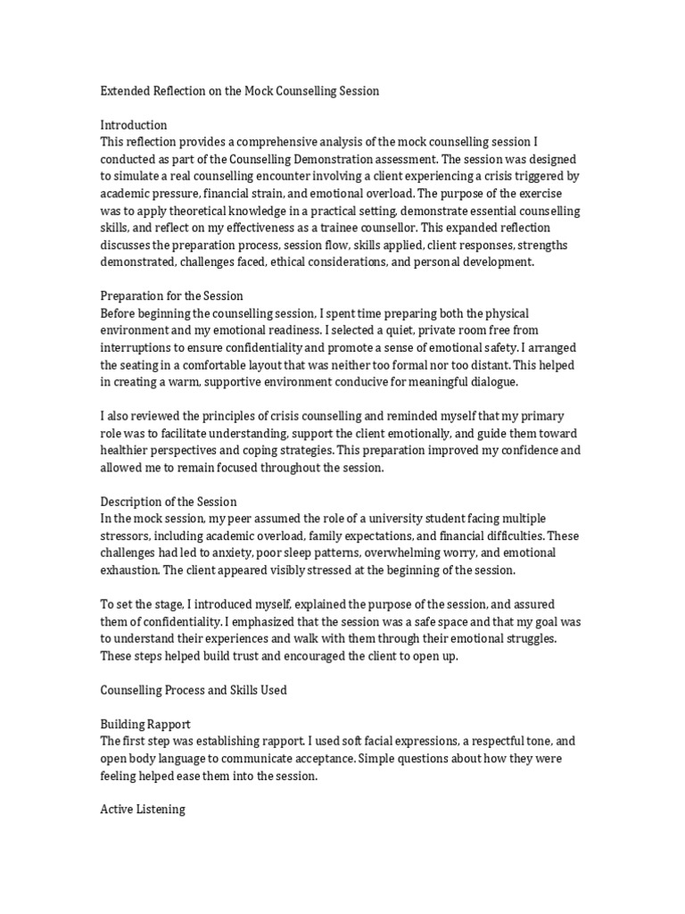Counselling Reflection Extended | PDF | Emotions | Psychological Concepts
