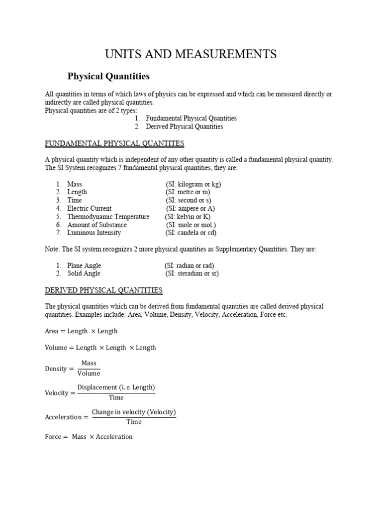 Units & Measurements - Chapter 1 | PDF | Angle | International System ...