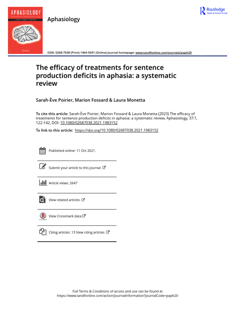 Efficacy of Aphasia Sentence Treatments | PDF | Aphasia | Linguistics