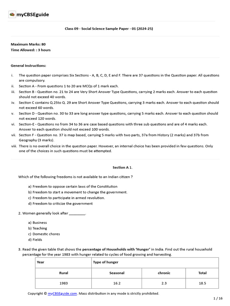 Grade 9 Sample Paper 2025 | PDF | Wound | Atmospheric Circulation