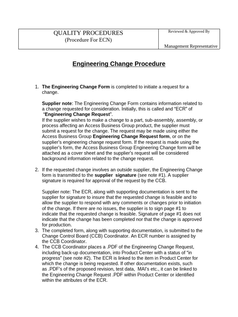 Engineering Change Request Procedure | PDF