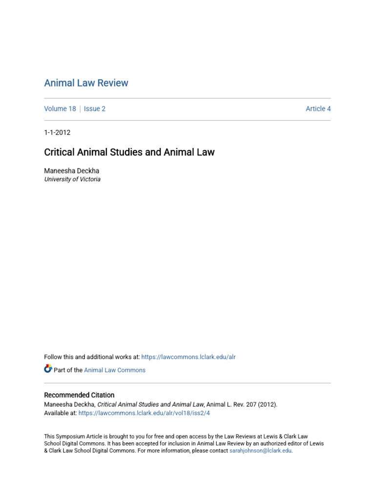 Critical Animal Studies in Animal Law | PDF
