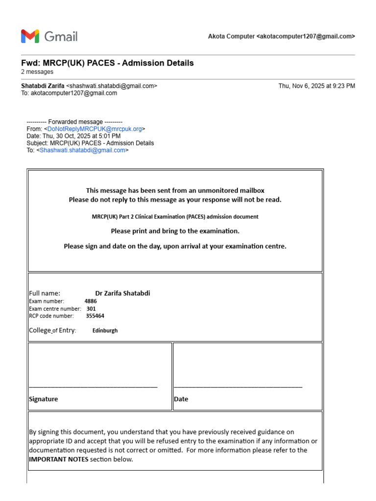 MRCP(UK) PACES Admission Details | PDF