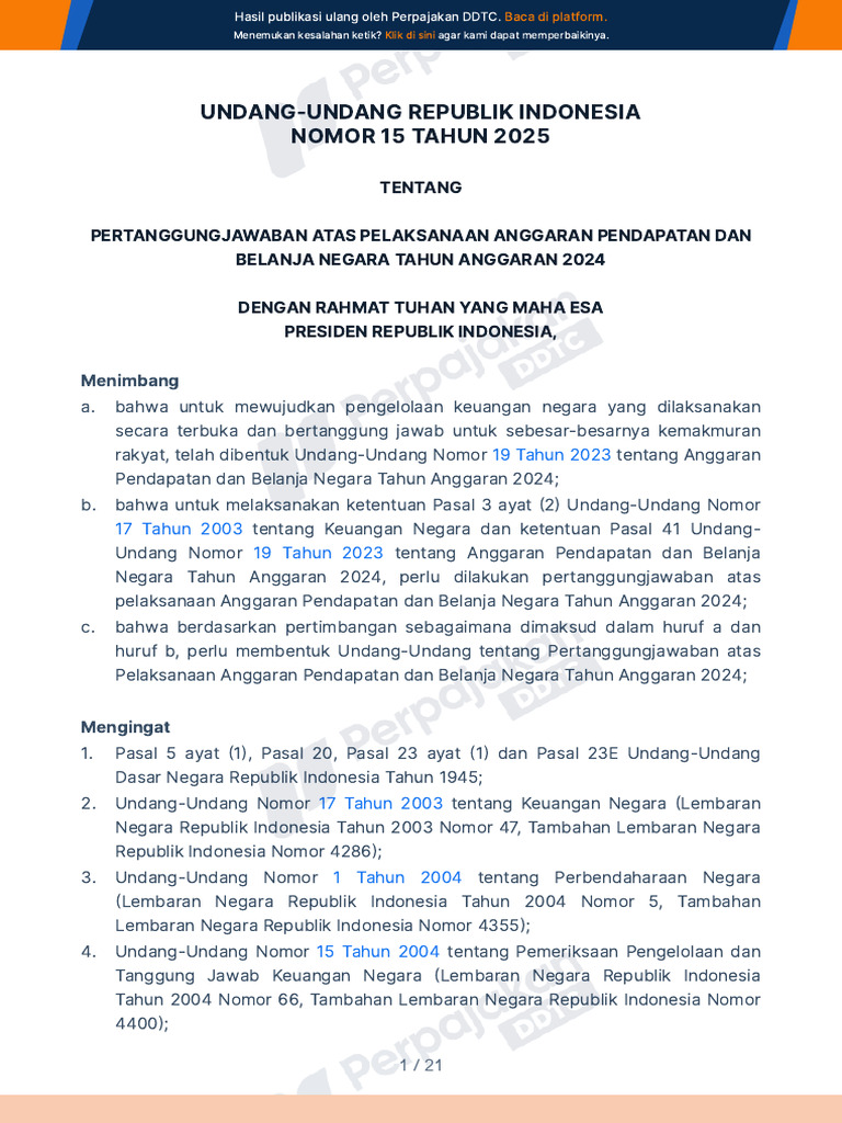 Pertanggungjawaban APBN 2024 Indonesia | PDF