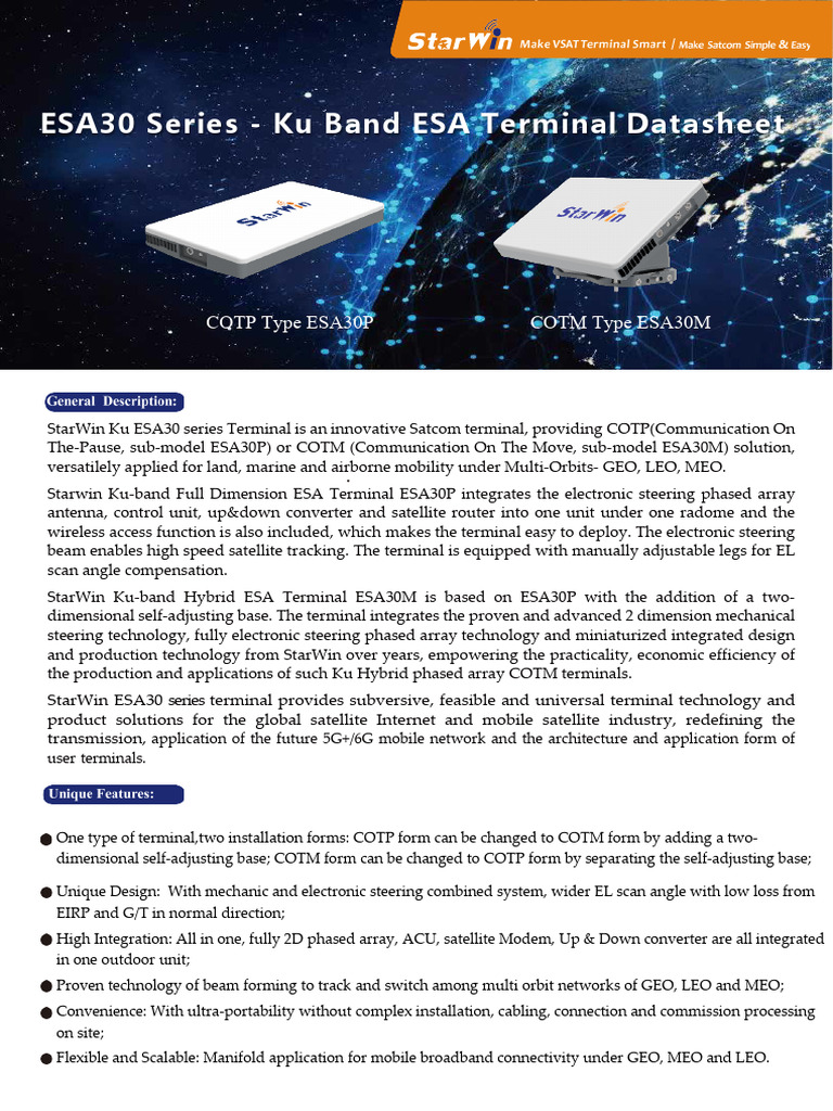StarWin ESA30 Series - Ku Band ESA Terminal Datasheet V1.2 - 20240617 ...