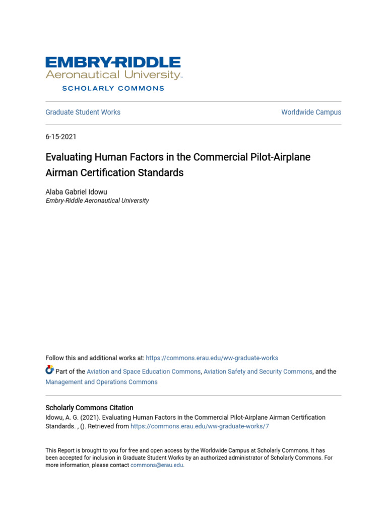 Evaluating Human Factors in The Commercial Pilot-Airplane Airman | PDF ...