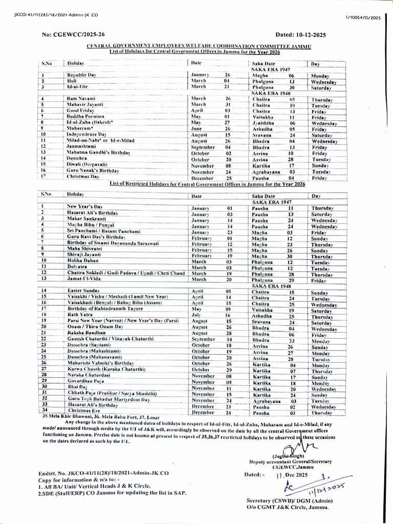 List of Holiday 2026 | PDF